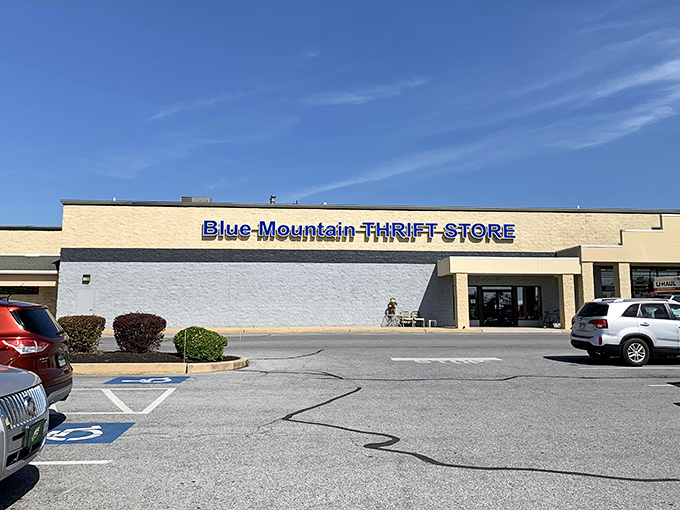 The blue lettering against the white facade isn't just signage&mdash;it's a beacon for bargain hunters across Pennsylvania. Welcome to treasure island!