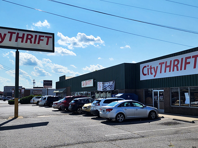 The unassuming green exterior of City Thrift belies the treasure trove within, like a poker player with a royal flush keeping a straight face.