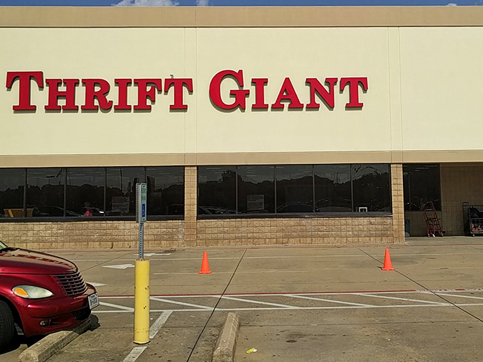 Another angle of the Thrift Giant storefront, where treasure hunters park their chariots before embarking on their quest for secondhand gold.