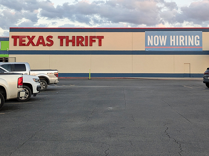 The unassuming exterior of Texas Thrift belies the wonderland within, like finding a portal to another dimension disguised as a strip mall storefront.