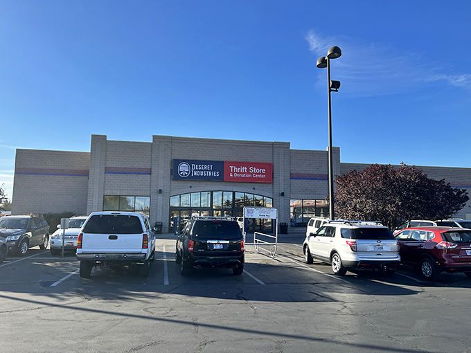 The unassuming exterior of Deseret Industries in West Jordan hides a treasure trove of bargains waiting to be discovered beneath those majestic Utah mountains.