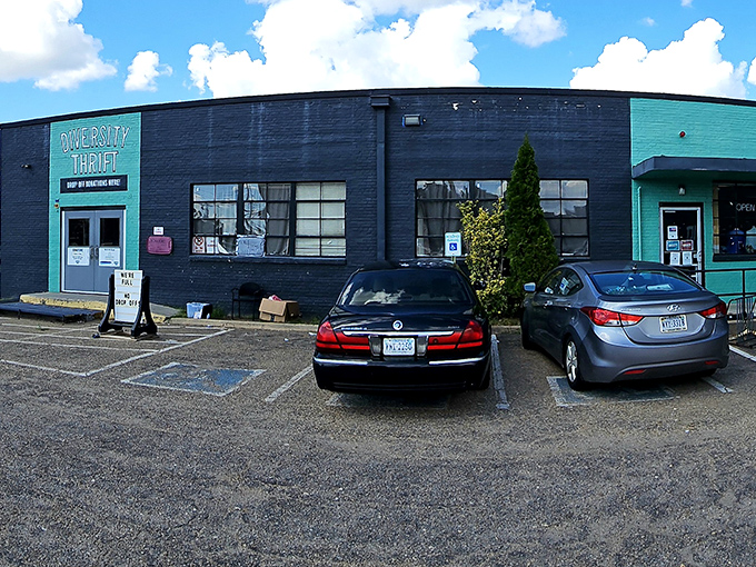 The teal sign calls out to bargain hunters like a siren song, hinting at the treasure trove waiting inside Diversity Thrift&rsquo;s unassuming exterior.