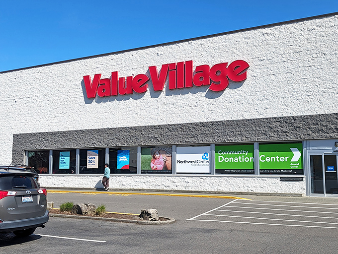 Another angle of thrift paradise's entrance, where everyday donations transform into tomorrow's vintage finds and budget-friendly fashion statements.