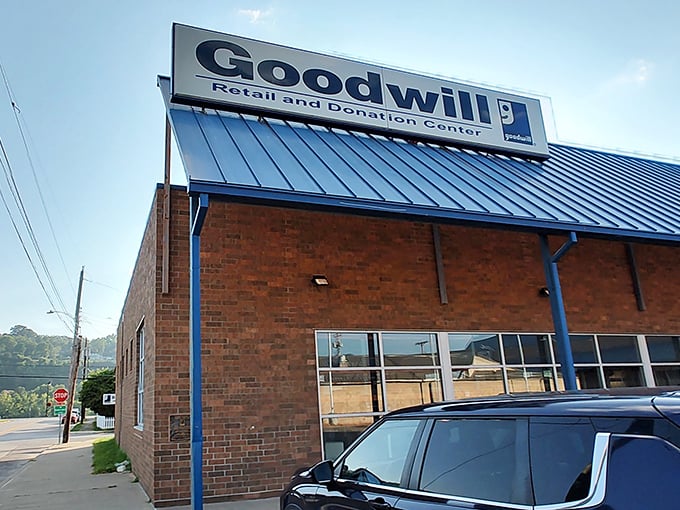 That distinctive blue-trimmed brick exterior isn't just a building&mdash;it's the gateway to an alternate universe where yesterday's castoffs become tomorrow's conversation pieces.