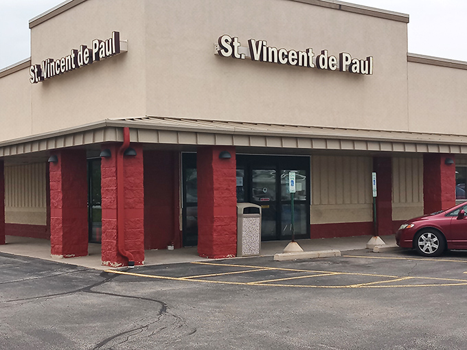 The unassuming exterior belies the wonderland within. Red pillars and simple signage mark the entrance to this bargain hunter's paradise in West Bend.