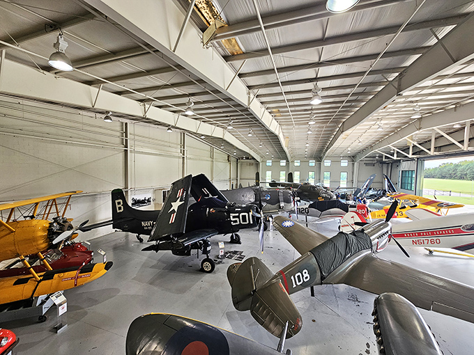 The hangar houses an impressive collection of meticulously restored warbirds, each with stories of courage and engineering brilliance to tell.