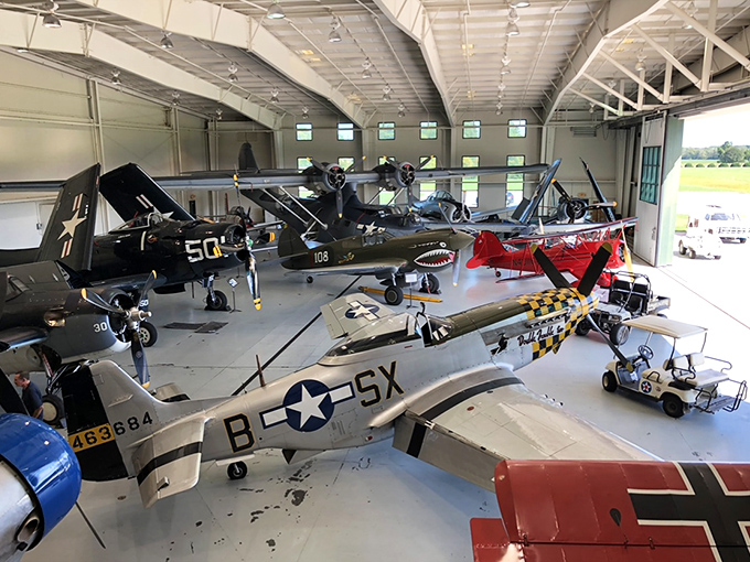 The hangar houses an impressive collection of meticulously restored warbirds, each with stories of courage and engineering brilliance to tell.