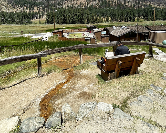 Those wooden benches overlooking the mineral springs have witnessed more life revelations than a therapist's office.