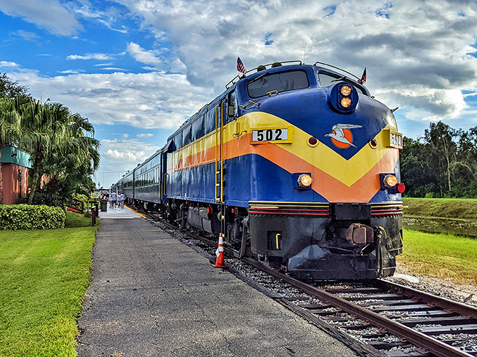 Engine 502 stands ready for adventure, its streamlined nose and vibrant livery promising journeys that theme parks simply can't deliver.