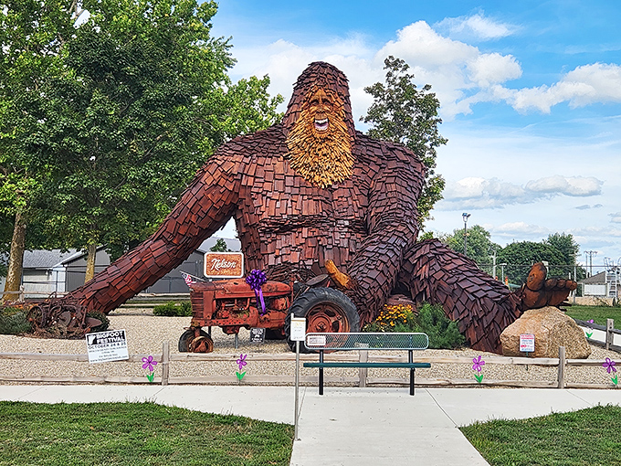 Meet Nelson, Celina's most laid-back resident. This wooden giant lounges casually by the roadside, proving that even mythical creatures appreciate Ohio's relaxed pace of life.