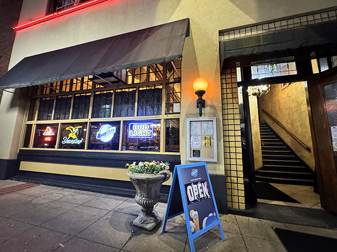 The Porterhouse's inviting exterior beckons with warm lighting and classic steakhouse charm. Downtown Hot Springs never smelled so good.