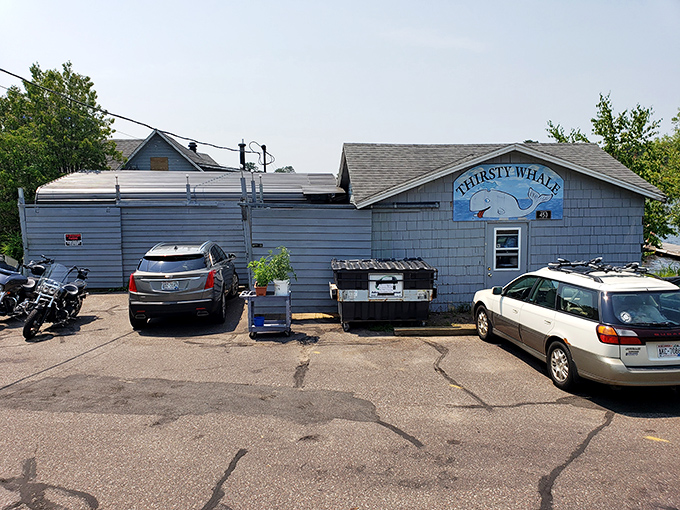 The unassuming blue exterior of The Thirsty Whale might fool you, but locals know this modest building houses seafood treasures worth diving for.