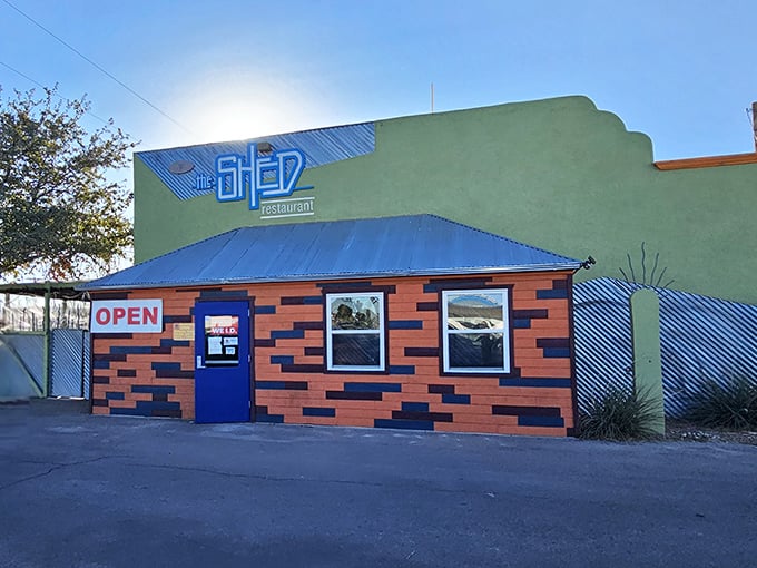 The unassuming exterior of The Shed might fool you, but that bright blue door is actually a portal to flavor paradise.