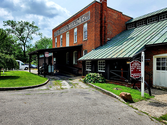"Pioneer Milling Co." proudly announces itself in vintage lettering, welcoming hungry travelers to this brick-and-mortar slice of Ohio history.
