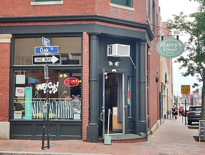 The corner of Oak Street and culinary heaven. Marcy's unassuming exterior hides Portland's breakfast treasure like a secret your grandmother would keep.