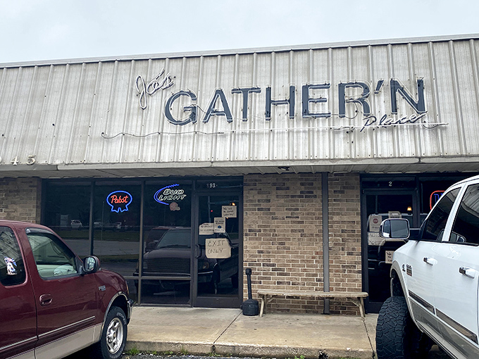The unassuming metal exterior of Jo's Gathern' Place might not scream "culinary destination," but those pickup trucks don't lie &ndash; locals know where the good stuff is.