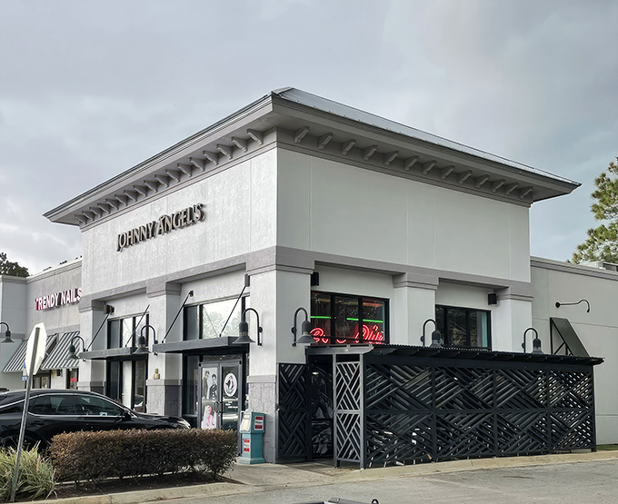 The sleek exterior of Johnny Angel's Diner stands like a modern-day temple to comfort food, promising heavenly delights within those unassuming walls.