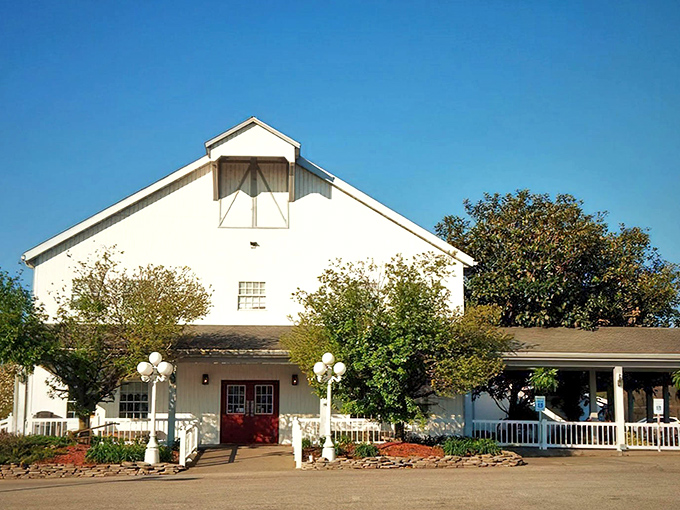 That white barn-style building isn't storing hay &ndash; it's housing some of Indiana's most memorable fried chicken and country cooking.