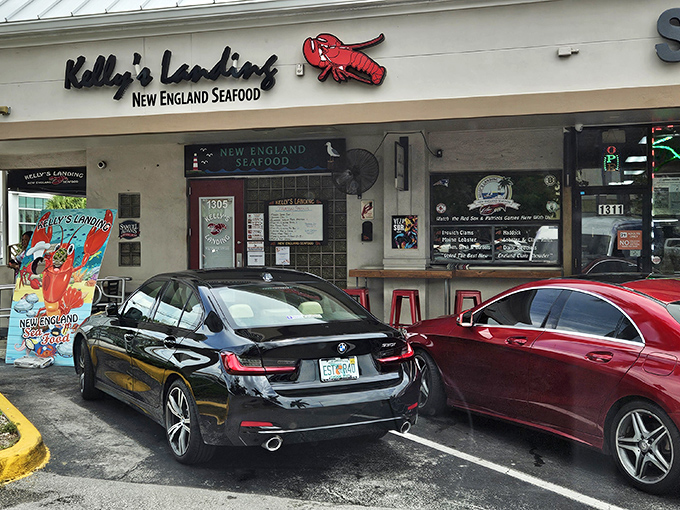 The unassuming storefront of Kelly's Landing hides a New England treasure trove. That red lobster sign isn't just decoration&mdash;it's a beacon for seafood lovers.