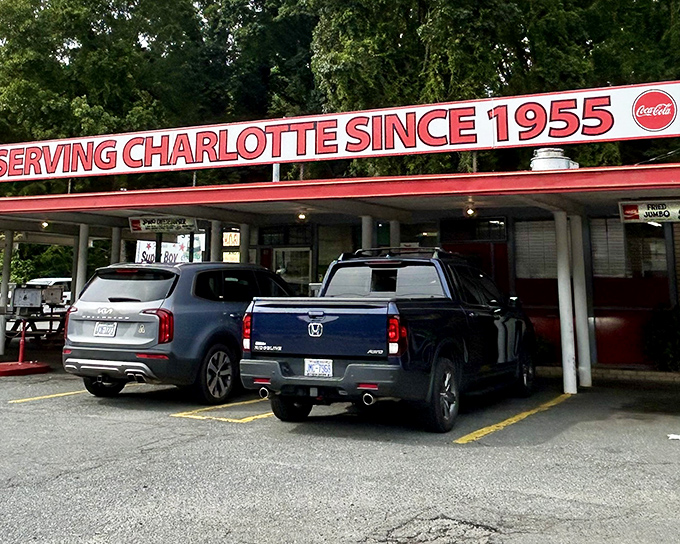 The red-trimmed canopy of South 21 has sheltered hungry Charlotteans since 1955, a time capsule of American dining that never needed updating.