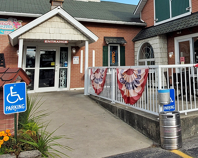 The unassuming brick exterior of Marblehead Galley welcomes you with patriotic bunting and a promise of lakeside flavors that locals have treasured for years.