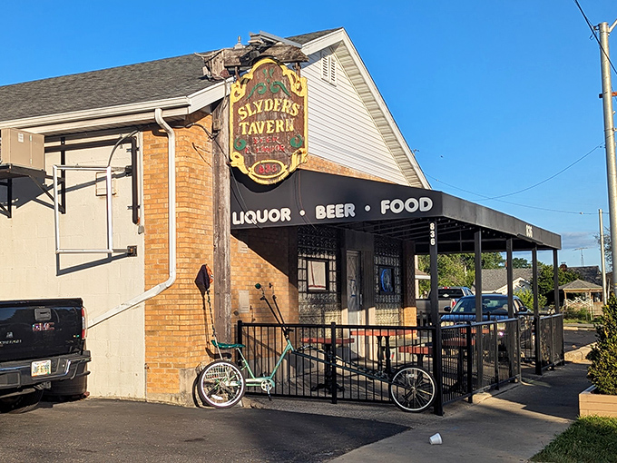 The unassuming exterior of Slyder's Tavern proves once again that the best food often hides behind the most modest facades. Culinary treasures await inside!
