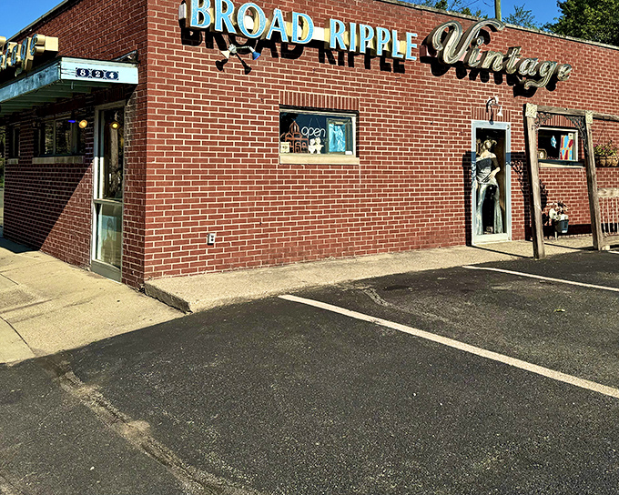 The unassuming brick exterior of Broad Ripple Vintage belies the time-traveling adventure waiting inside. Fashion history's best-kept secret in Indianapolis.