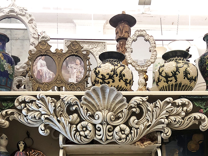 Ornate architectural salvage and decorative vases that would make Marie Antoinette herself say, "Let them have antiques!" A treasure trove of elegance awaits.