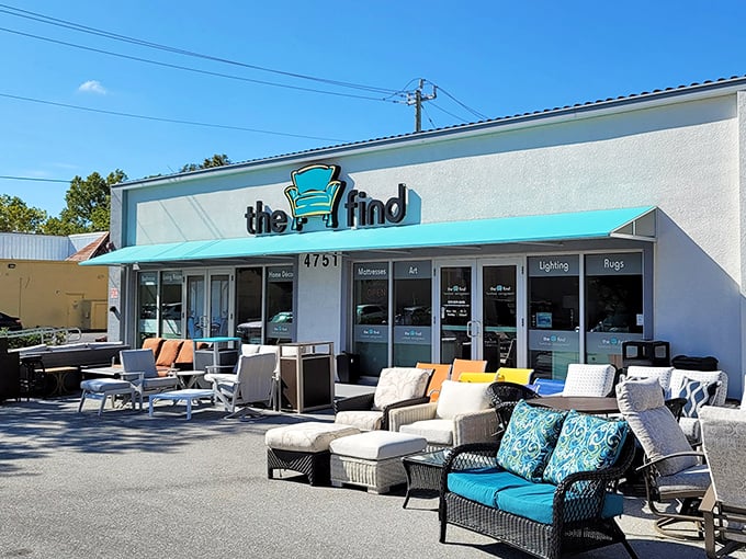 That turquoise awning isn't just decoration&mdash;it's a beacon calling every furniture lover within a five-mile radius to paradise.
