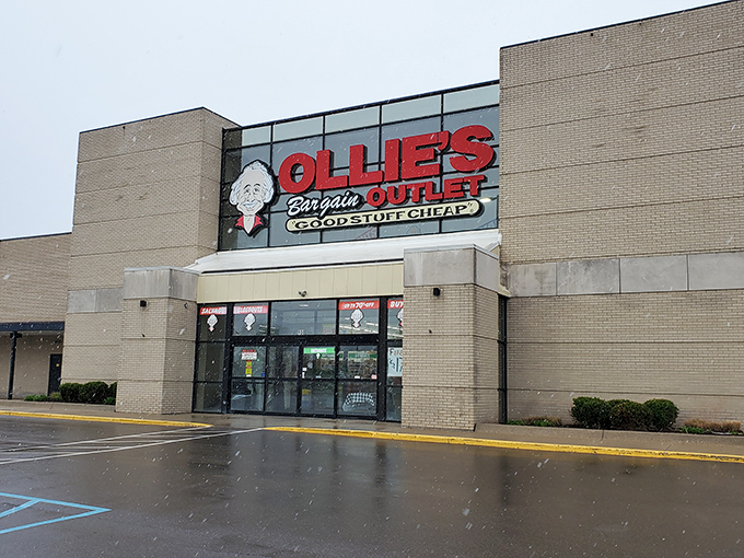 The unassuming exterior of Ollie's Bargain Outlet in Lansing promises treasure within, like a discount retail speakeasy that everyone somehow knows about.
