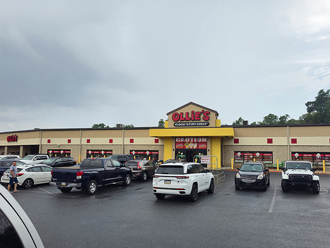 The yellow storefront beckons like a retail oasis in the Pennsylvania landscape. Ollie's distinctive façade promises adventures in bargain hunting ahead.