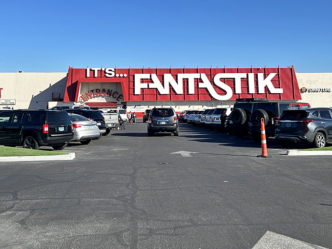 The bold red "FANTASTIK" sign beckons bargain hunters like a Vegas marquee promising jackpots, except here the winnings come in shopping bags instead of casino chips.