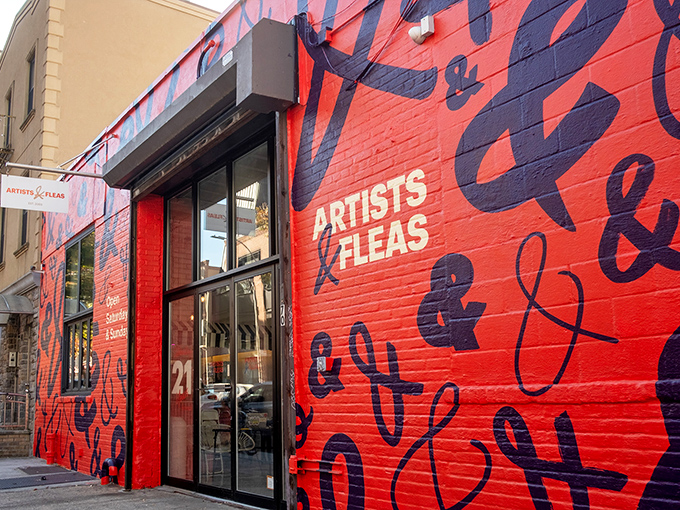 The unmistakable red facade of Artists & Fleas announces itself like Brooklyn's most colorful invitation to creative discovery.