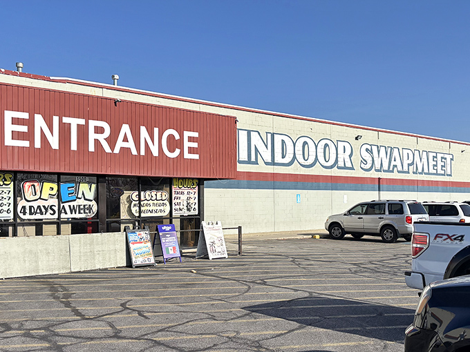 "OPEN 4 DAYS A WEEK" promises the entrance sign, like a treasure map revealing when X marks the spot.