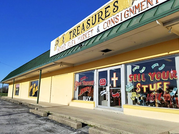 The unassuming yellow exterior of Treasures Indoor Flea Market promises adventure within&mdash;like finding the world's best taco stand in a gas station parking lot.