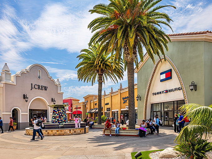 Palm trees and Mediterranean architecture create a shopping oasis where your credit card can work on its tan while you work on your wardrobe.