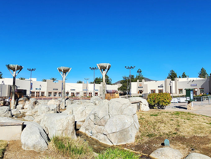 Nature meets retail therapy with these dramatic boulder formations, proving that bargain hunting doesn't have to sacrifice scenic beauty.