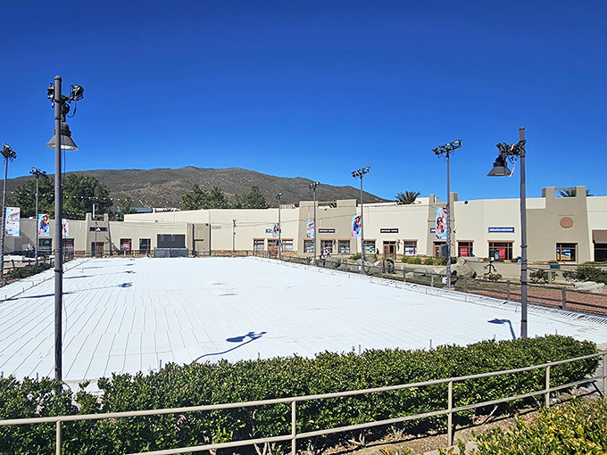The seasonal ice skating rink at Viejas Outlet Center transforms shopping trips into winter wonderlands, even under California's brilliant blue skies.