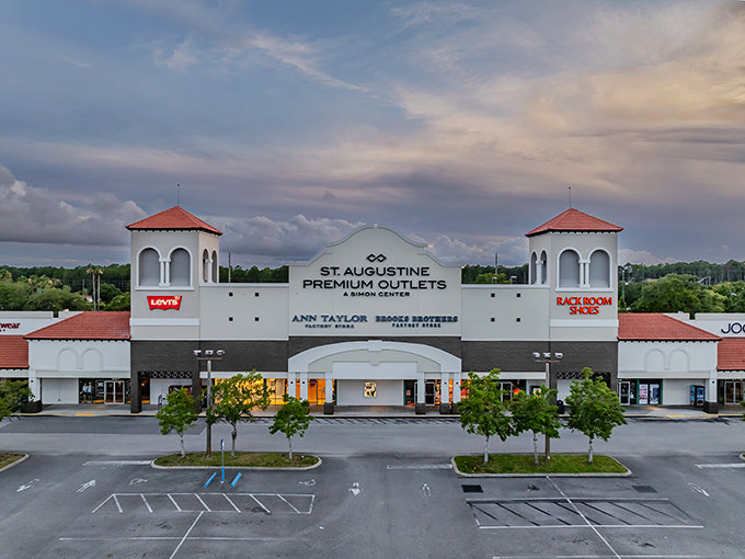 The Spanish-inspired architecture of St. Augustine Premium Outlets welcomes shoppers with those distinctive red-roofed towers &ndash; retail lighthouses guiding bargain hunters to safe harbor.