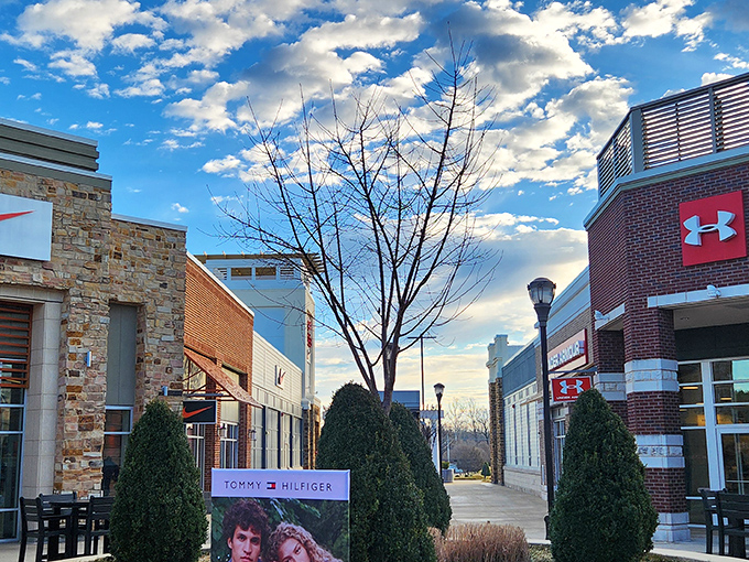 Under Armour and Tommy Hilfiger face off across this stylish walkway, like opposing generals in the battle for your wallet.