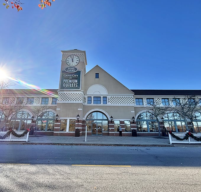 The iconic clock tower entrance welcomes bargain hunters like a retail Emerald City, promising treasures that won't require selling the family farm.