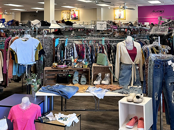 The storefront beckons like a fashion oasis in the retail desert – promising treasure without requiring your retirement fund as admission.