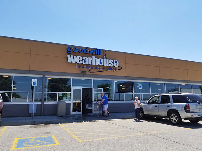 The Goodwill Wearhouse exterior beckons with its promise of "last-chance savings," a siren call to bargain hunters and thrift enthusiasts alike.