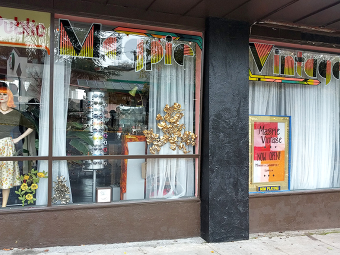 The black facade with its colorful stained glass "1960" sign isn't just a storefront&mdash;it's a time portal waiting to transport you to fashion's greatest hits.