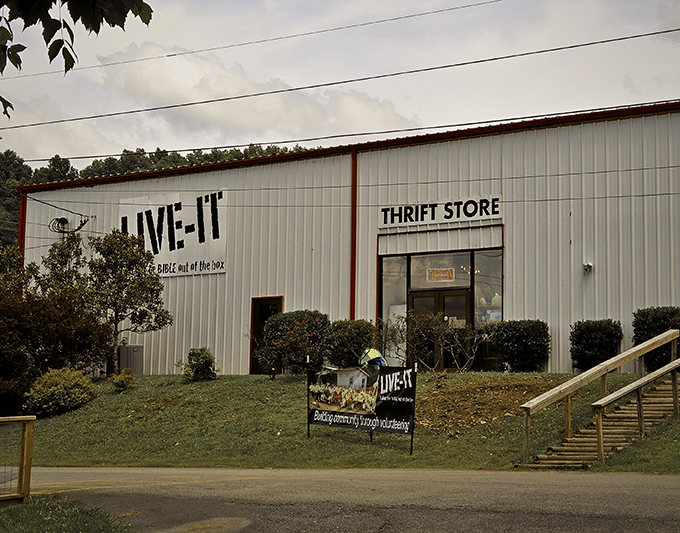 The unassuming exterior of LIVE-IT Thrift Store in Seymour hides a treasure trove within, like finding a Michelin-starred restaurant in a gas station.