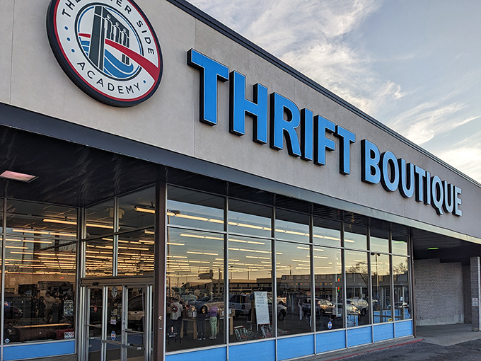 The blue lettering beckons like a neon sign to a late-night diner—except here, the treasures won't give you heartburn, just the thrill of discovery.