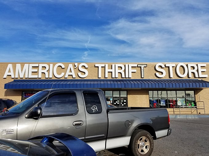 Another location sports the same star-spangled branding, where bargain archaeology happens daily and wallets breathe sighs of relief.