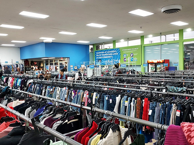 Racks upon racks of fashion possibilities stretch toward the horizon. It's like a department store where everything comes with a story.