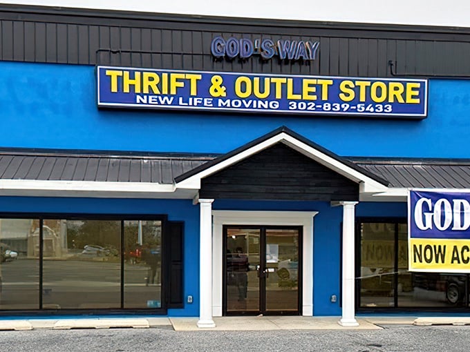 The bright blue exterior of God's Way stands out like a beacon for bargain hunters, promising treasures within that would make any thrifter's heart skip a beat.