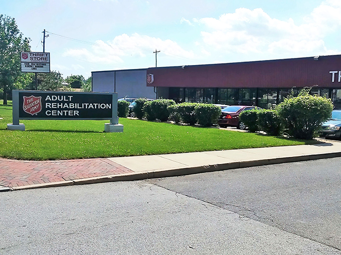 The iconic red shield welcomes bargain hunters to this treasure trove on South Walnut Street. Even at dusk, the promise of discoveries within beckons shoppers like a retail lighthouse.